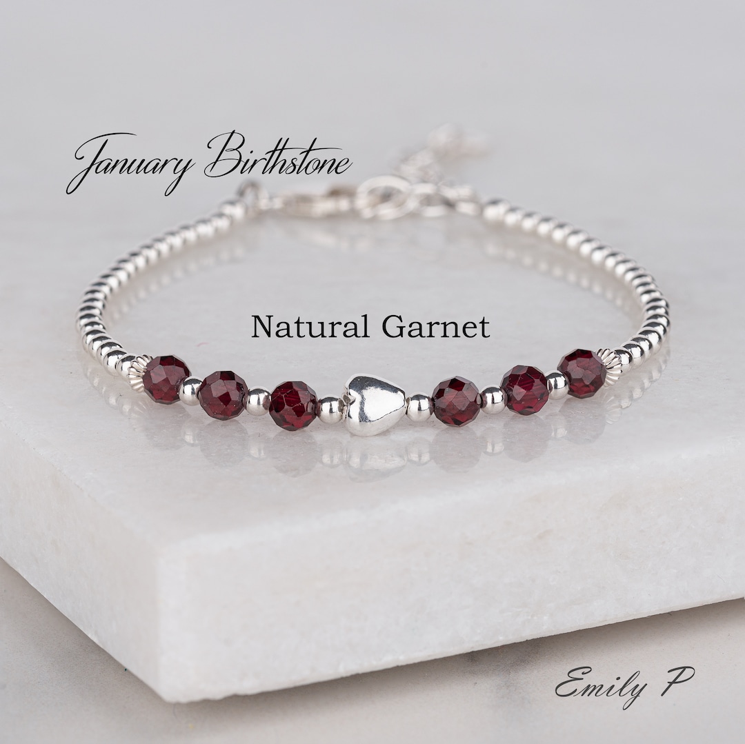 January Birthstone Bracelet, Natural Garnet Bracelet, Sterling Silver ...