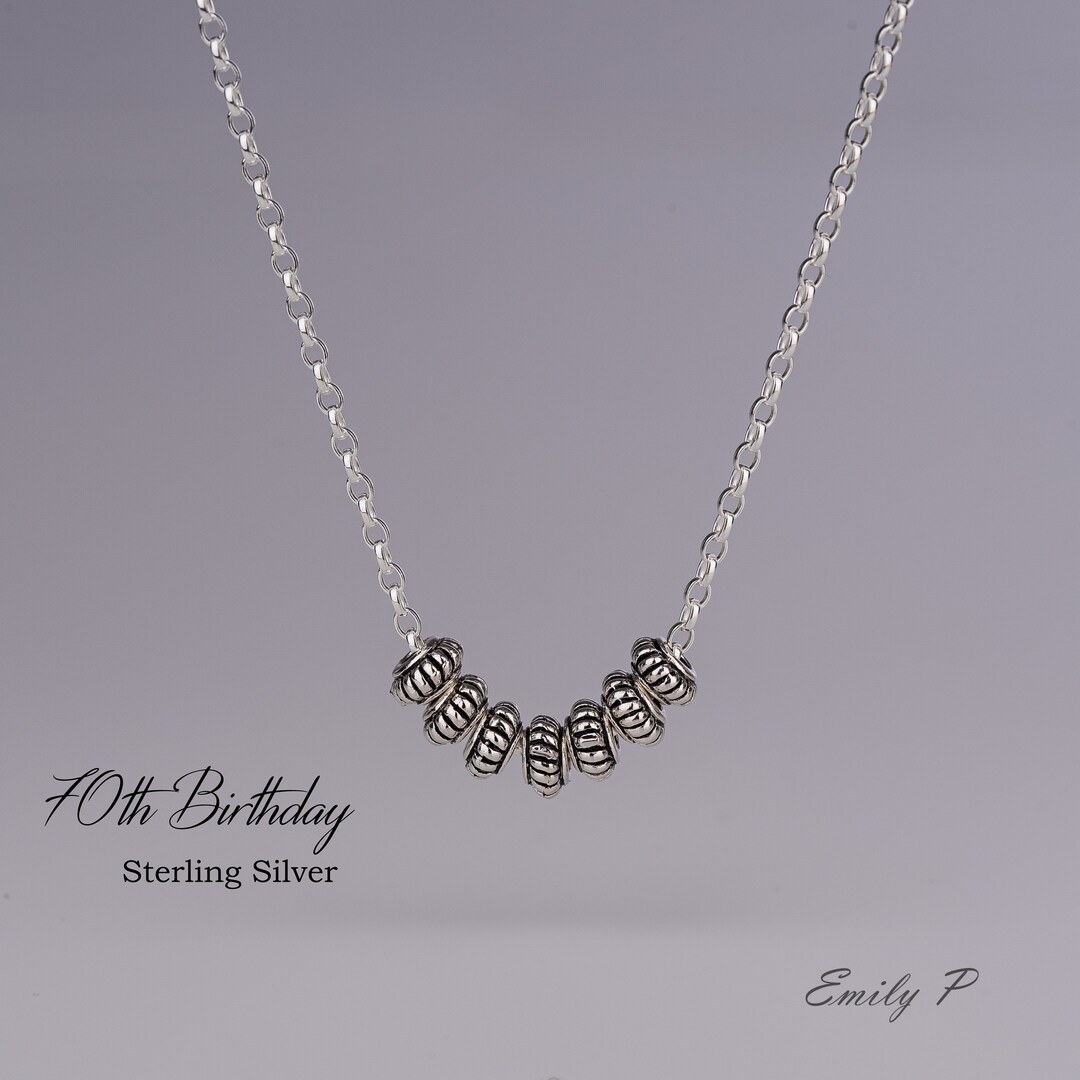 70th Birthday Necklace, Sterling Silver 7 Ring Necklace, 70th Jewellery ...