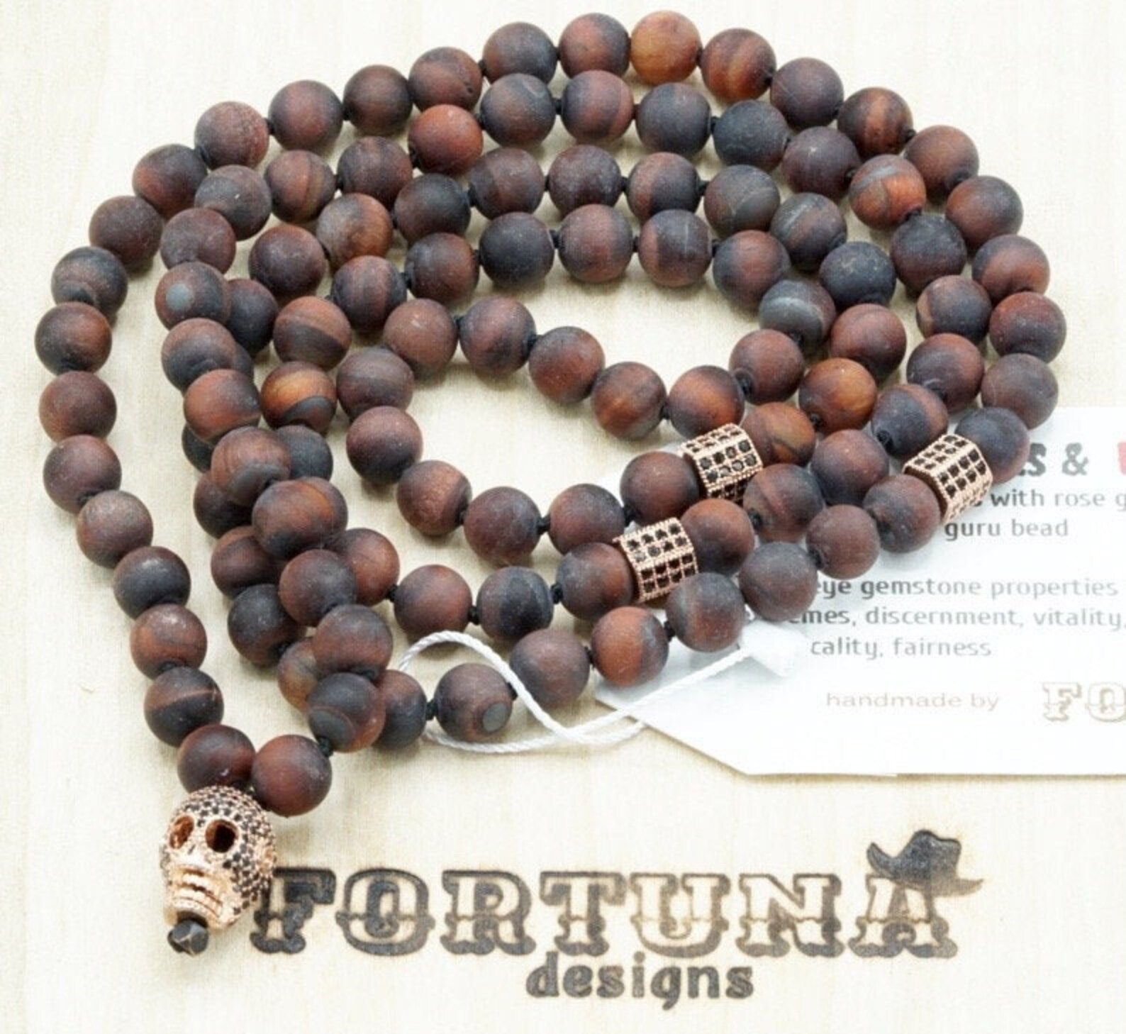 Skulls & Roses Mala-hand Knotted Genuine Gemstone Beaded Mala - Etsy