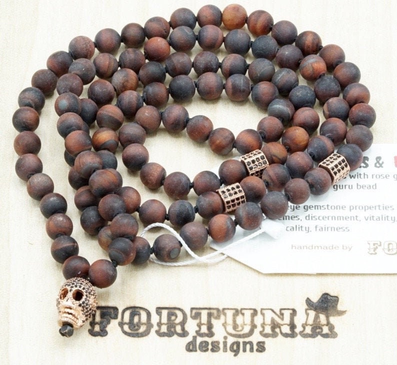Skulls & Roses Mala-hand Knotted Genuine Gemstone Beaded Mala - Etsy