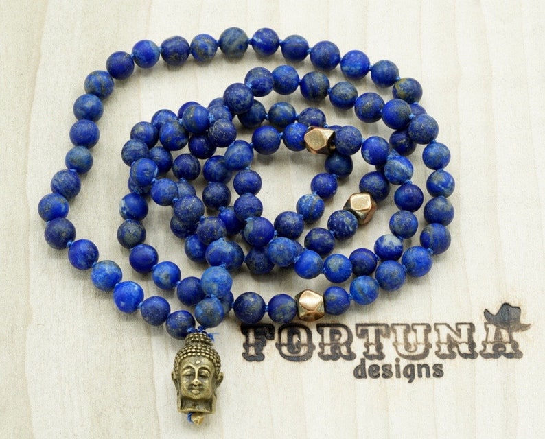 Bluesy Buddha Mala-hand Knotted Mala With Genuine Lapis Lazuli - Etsy