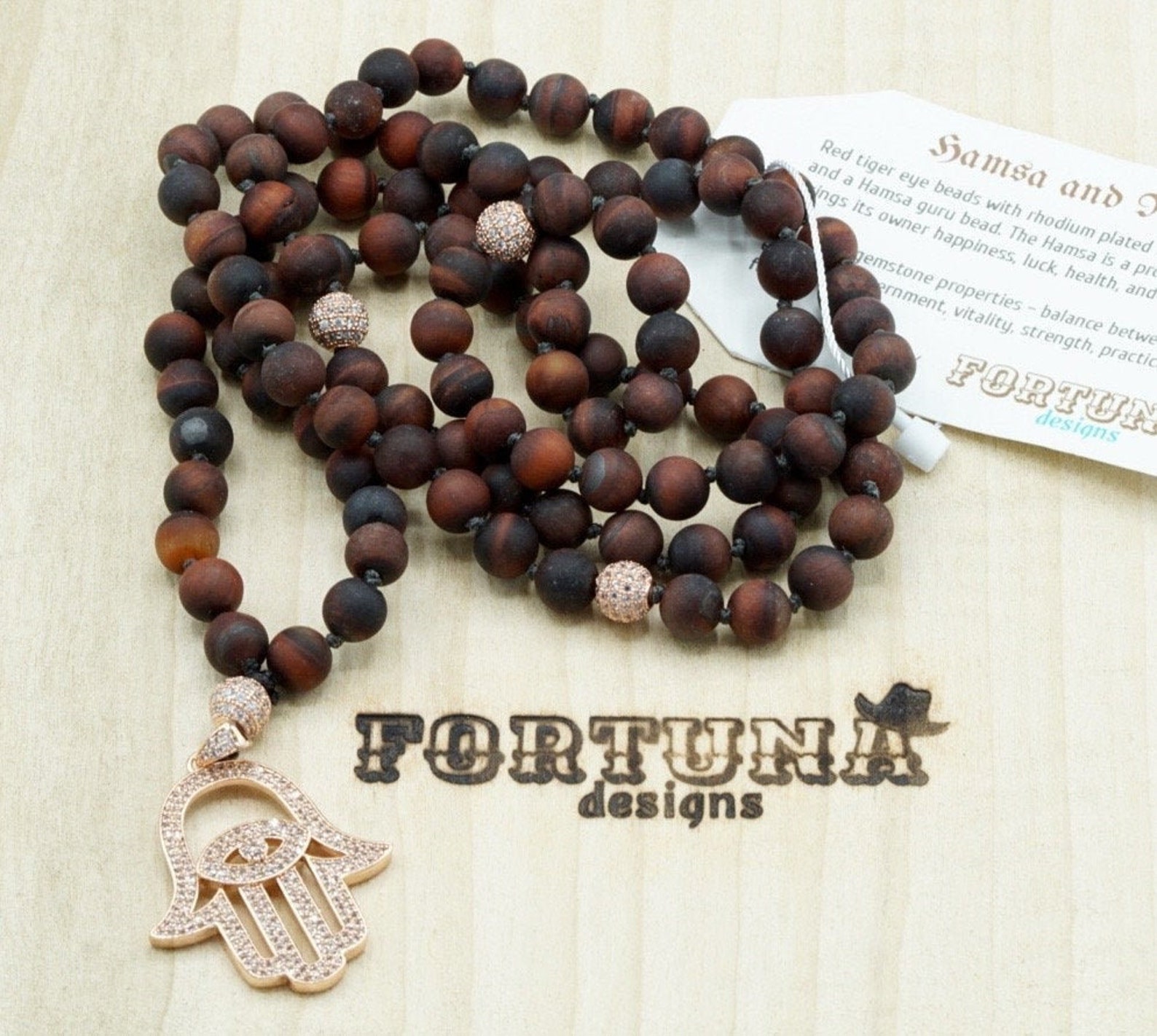 Hamsa and Roses Mala-hand Knotted Mala With Red Tiger Eye - Etsy