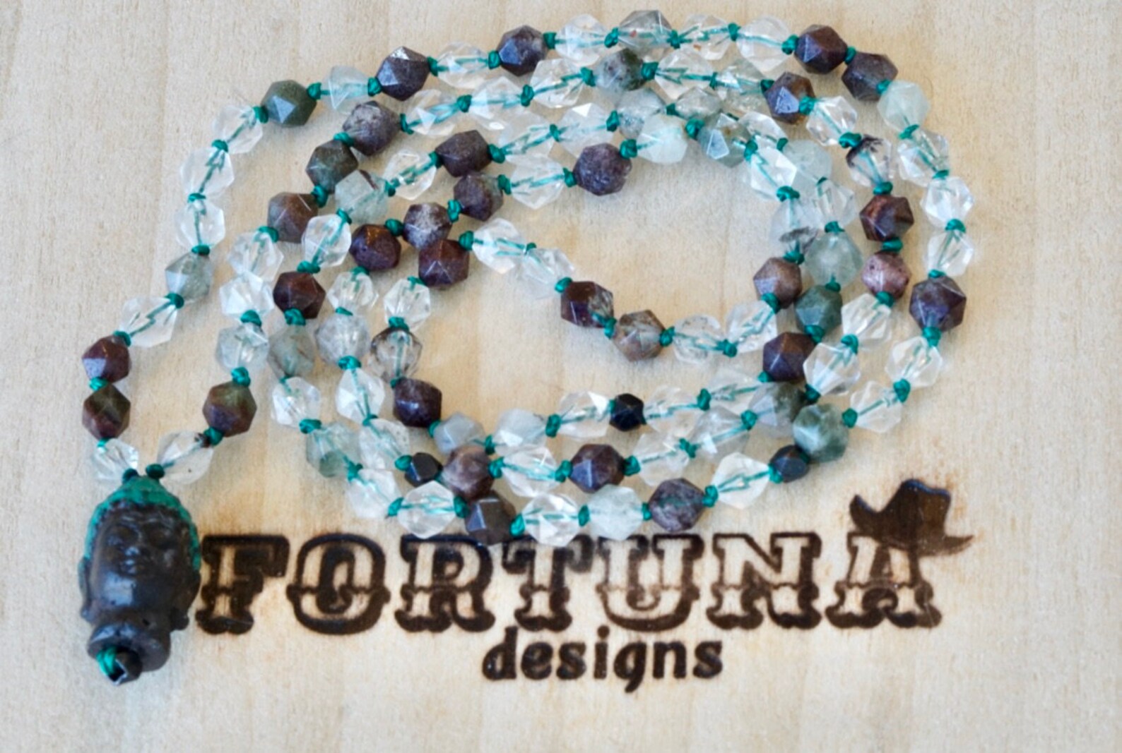 Garden Buddha Mala-hand Knotted Mala With Genuine Green Lodalite garden ...