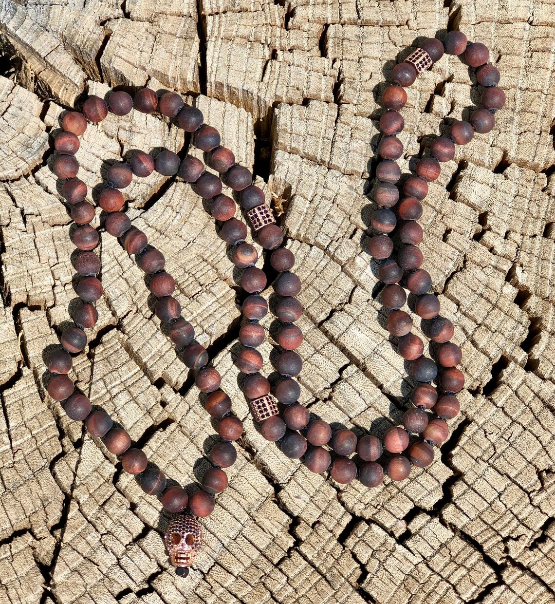 Skulls & Roses Mala-hand Knotted Genuine Gemstone Beaded Mala - Etsy