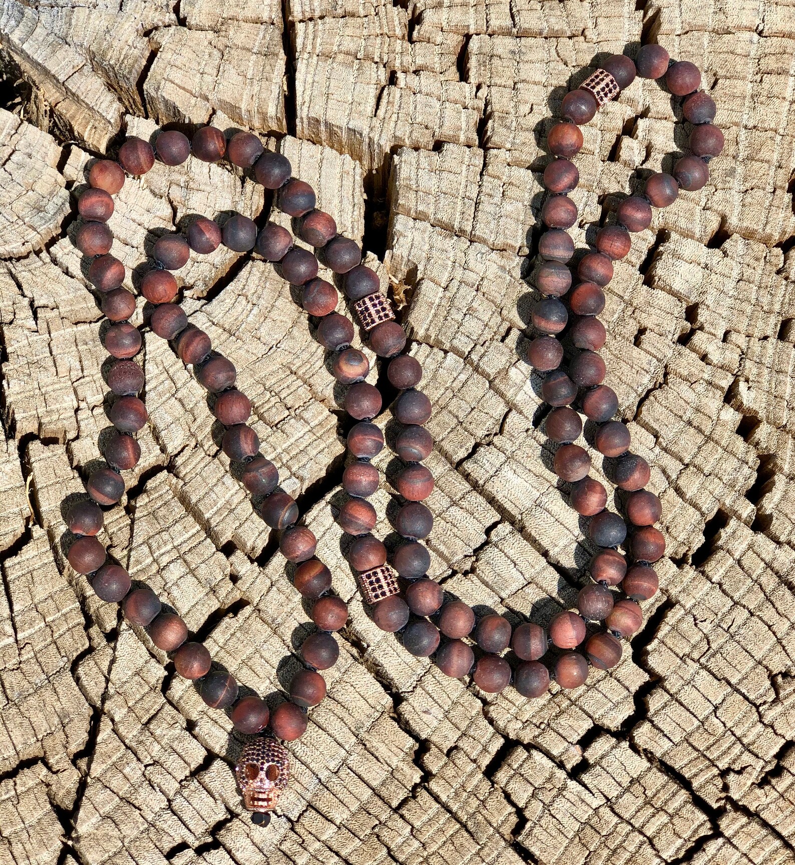 Skulls & Roses Mala-hand Knotted Genuine Gemstone Beaded Mala - Etsy