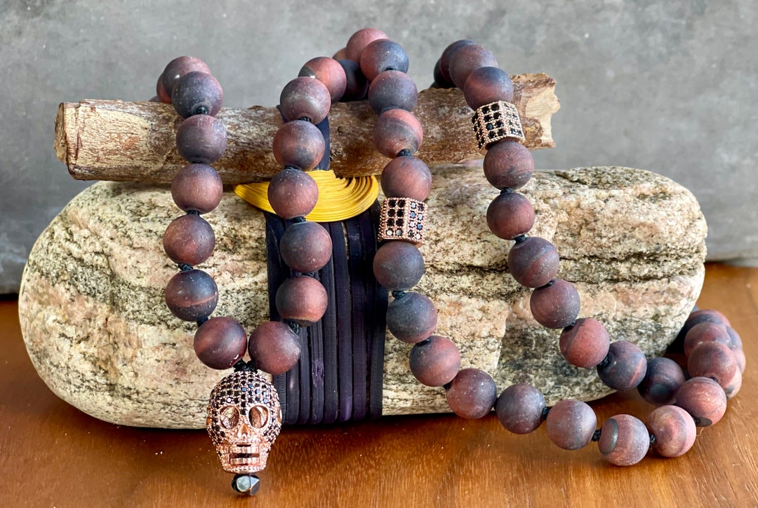 Skulls & Roses Mala-hand Knotted Genuine Gemstone Beaded Mala - Etsy