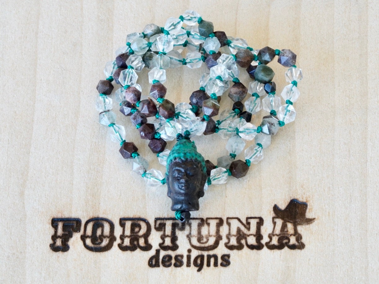 Garden Buddha Mala-hand Knotted Mala With Genuine Green Lodalite garden ...