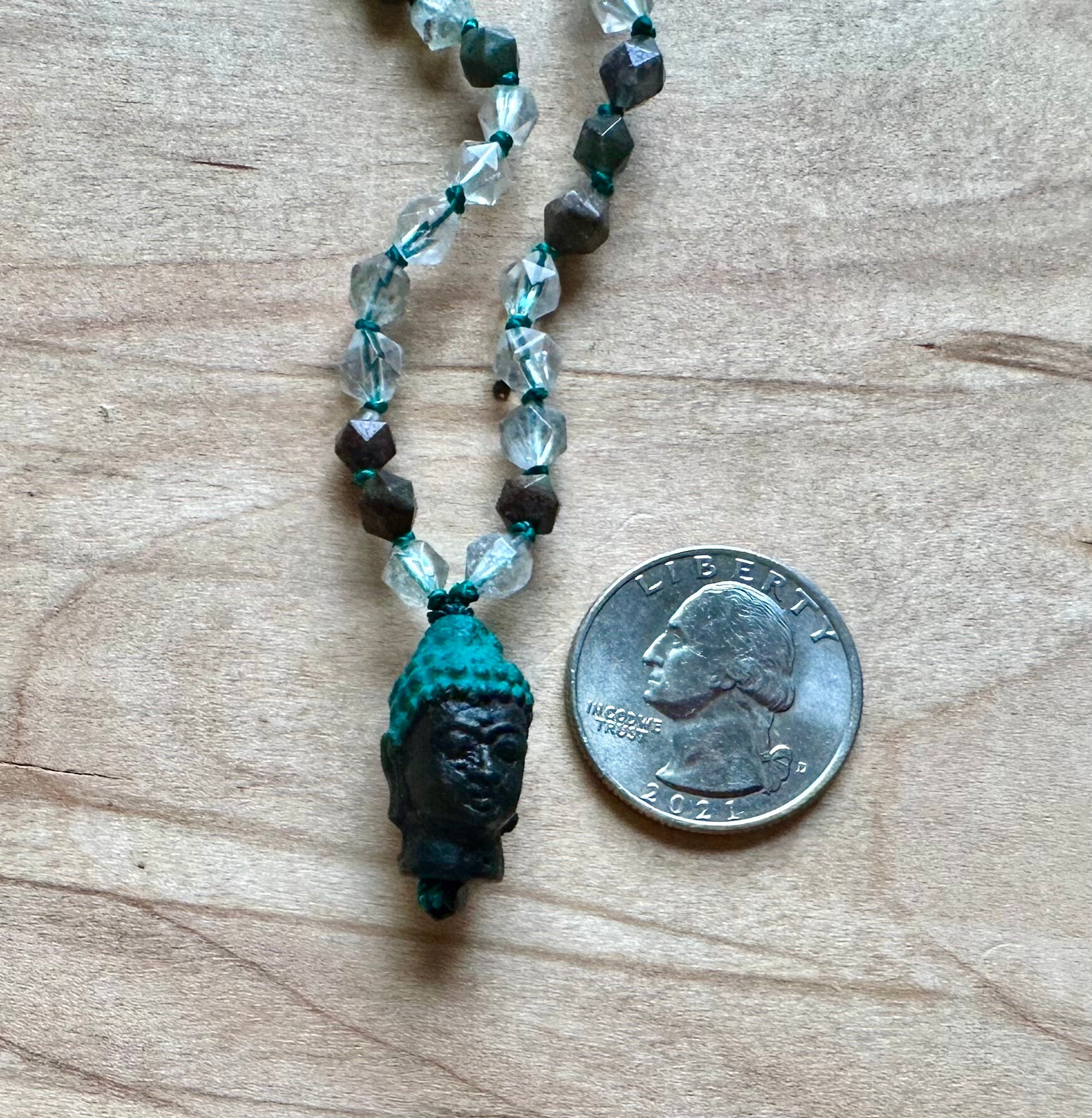 Garden Buddha Mala-hand Knotted Mala With Genuine Green Lodalite garden ...