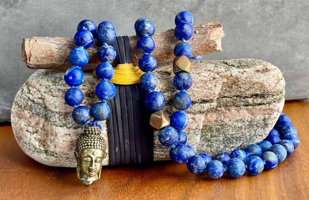 Bluesy Buddha Mala-hand Knotted Mala With Genuine Lapis Lazuli - Etsy