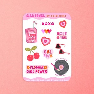 Girl Power Sticker Sheet, 90s Sticker Pack, Cute Stickers, Girls Rule ...