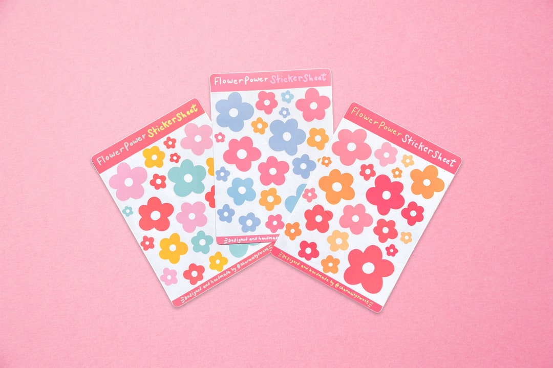 Cute Flower Sticker Sheet, Flower Power Retro Decal, Kawaii Flower ...