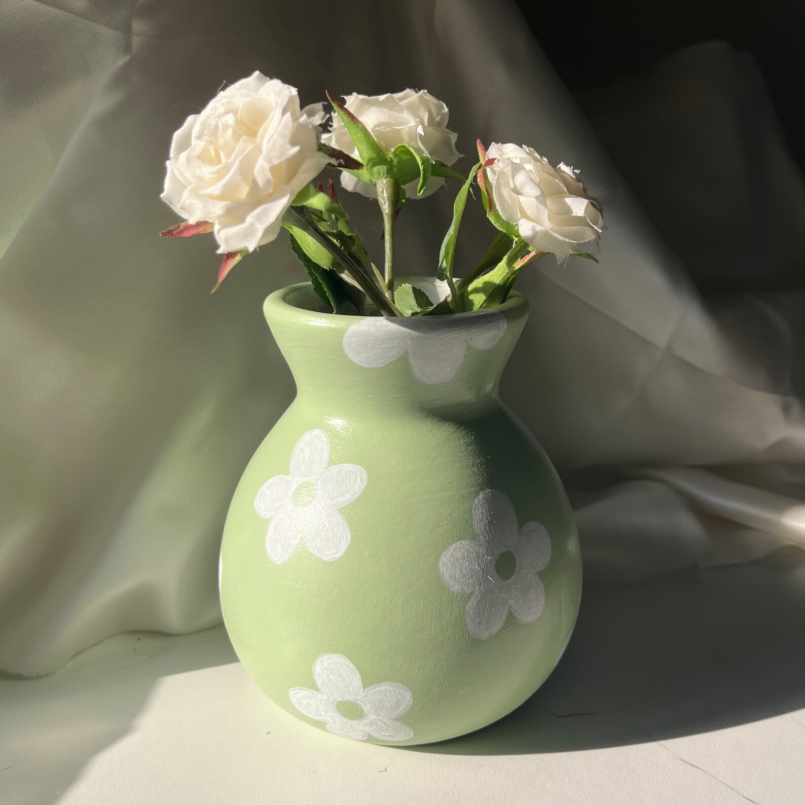 Retro Flower Hand Painted Ceramic Vase, Colourful Home Decor, Cute Vase ...