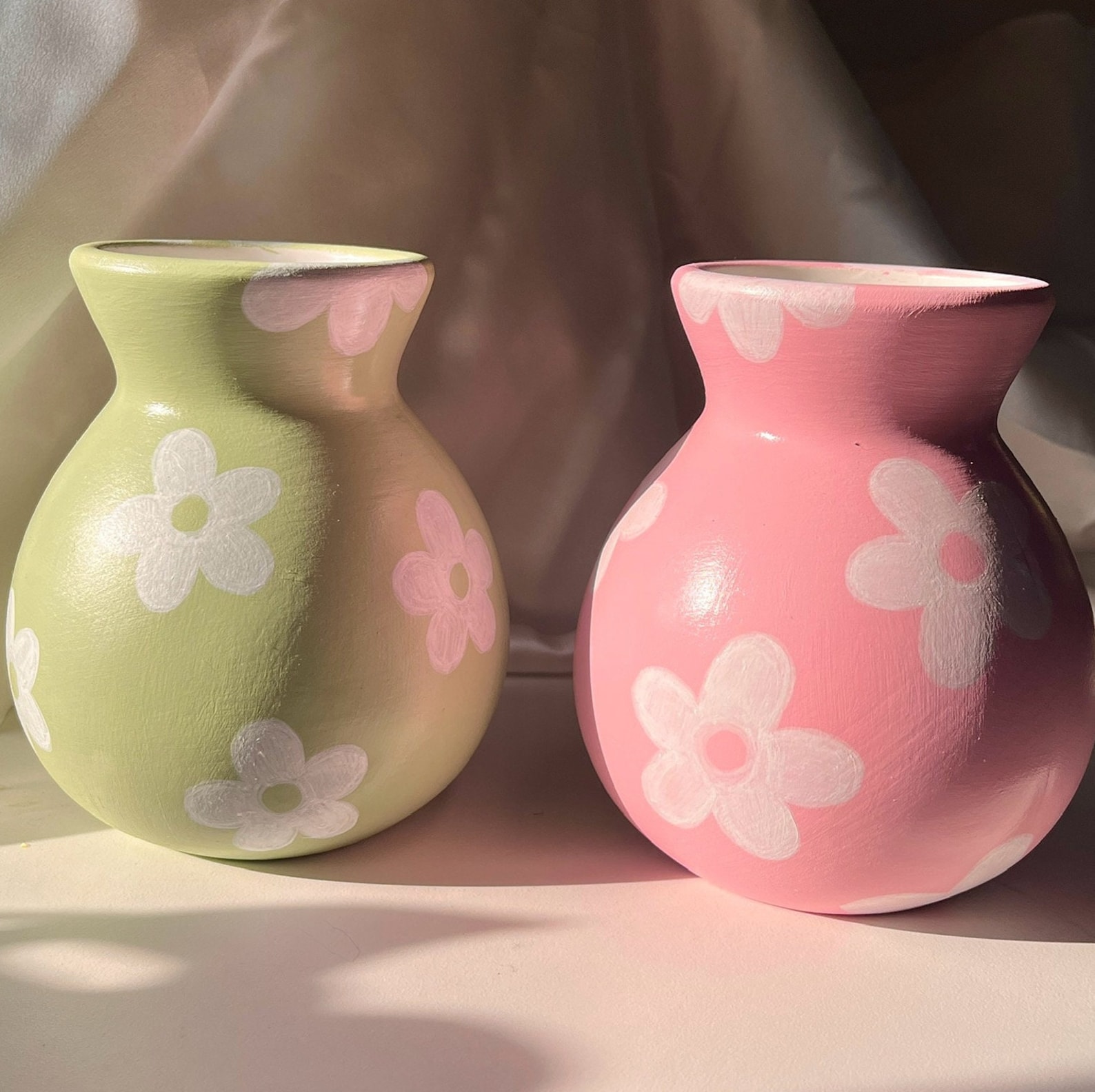 Retro Flower Hand Painted Ceramic Vase, Colourful Home Decor, Cute Vase ...