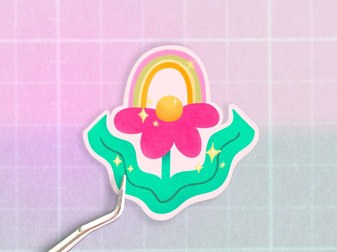 Pastel Rainbow Flower Sticker, Cute Floral Stickers, Laptop Sticker ...