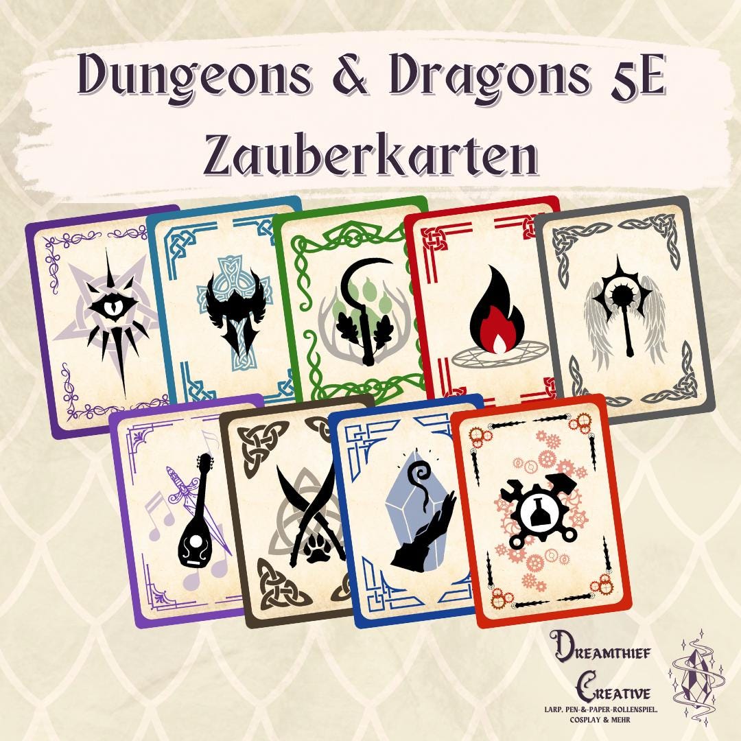 All Classes Dnd5e 2014 Spell Cards German | DND Spellbook | Printable D ...