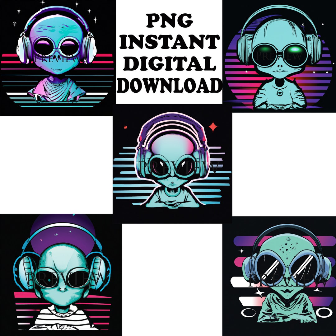 Alien Aliens DJ Pop Hip Hop EDM Synthwave Vaporwave Instant Digital Art ...