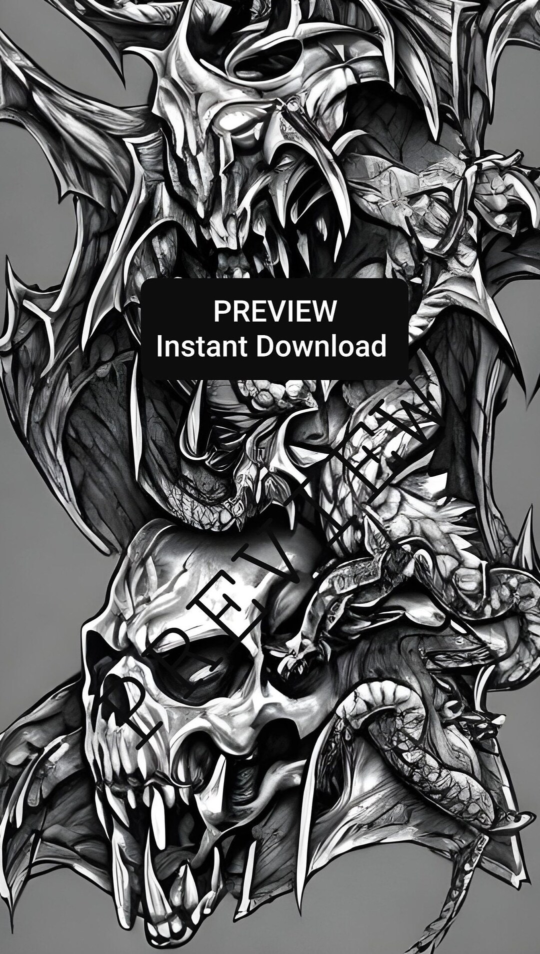 Skull and Dragon Tattoo Concept Art Instant Download Sleeve Piece PNG ...