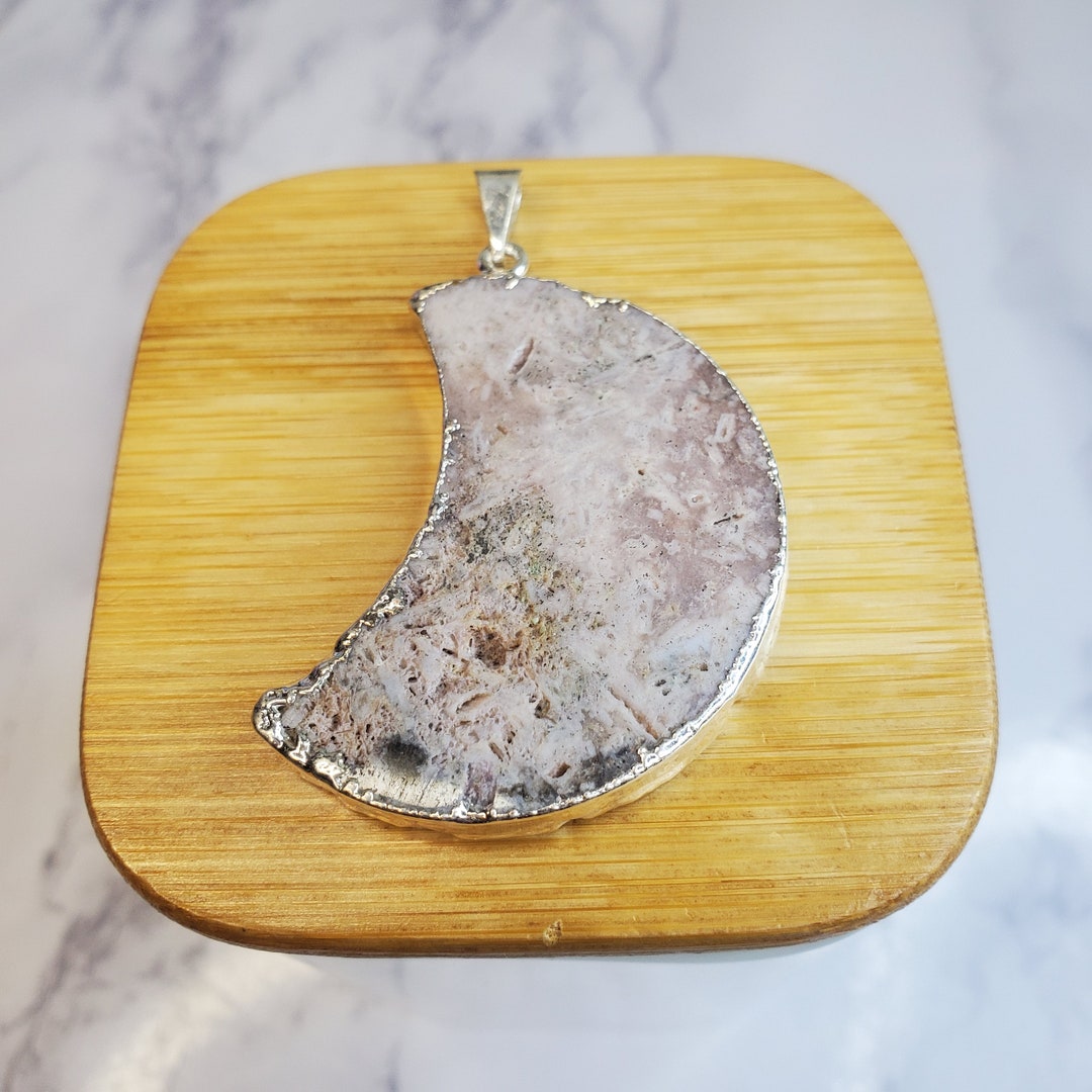 Pink Amethyst Moon Pendant Silver Plated Crystal Jewelry Electroplated ...