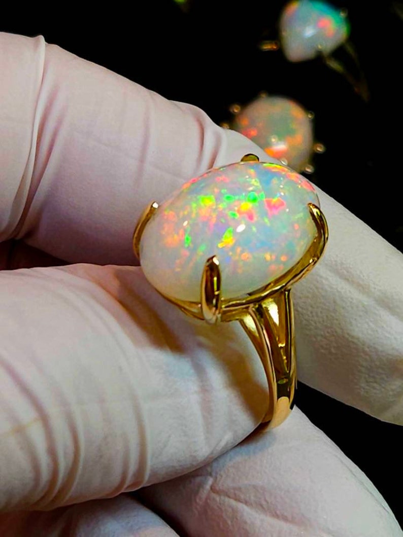 Opal Ring, 14k Solid, Gold Ring, Natural Opal, White Opal Ring, Opal ...