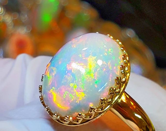Gold Ring, White Opal Ring, 14k Solid Gold Ring, Pink Opal Ring, White ...