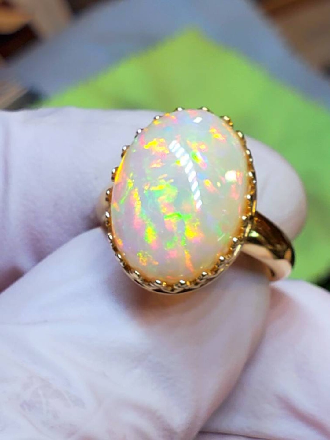 Statement Ring, Gold Ring, Opal Ring, 14k Solid Gold Opal Ring, Natural ...