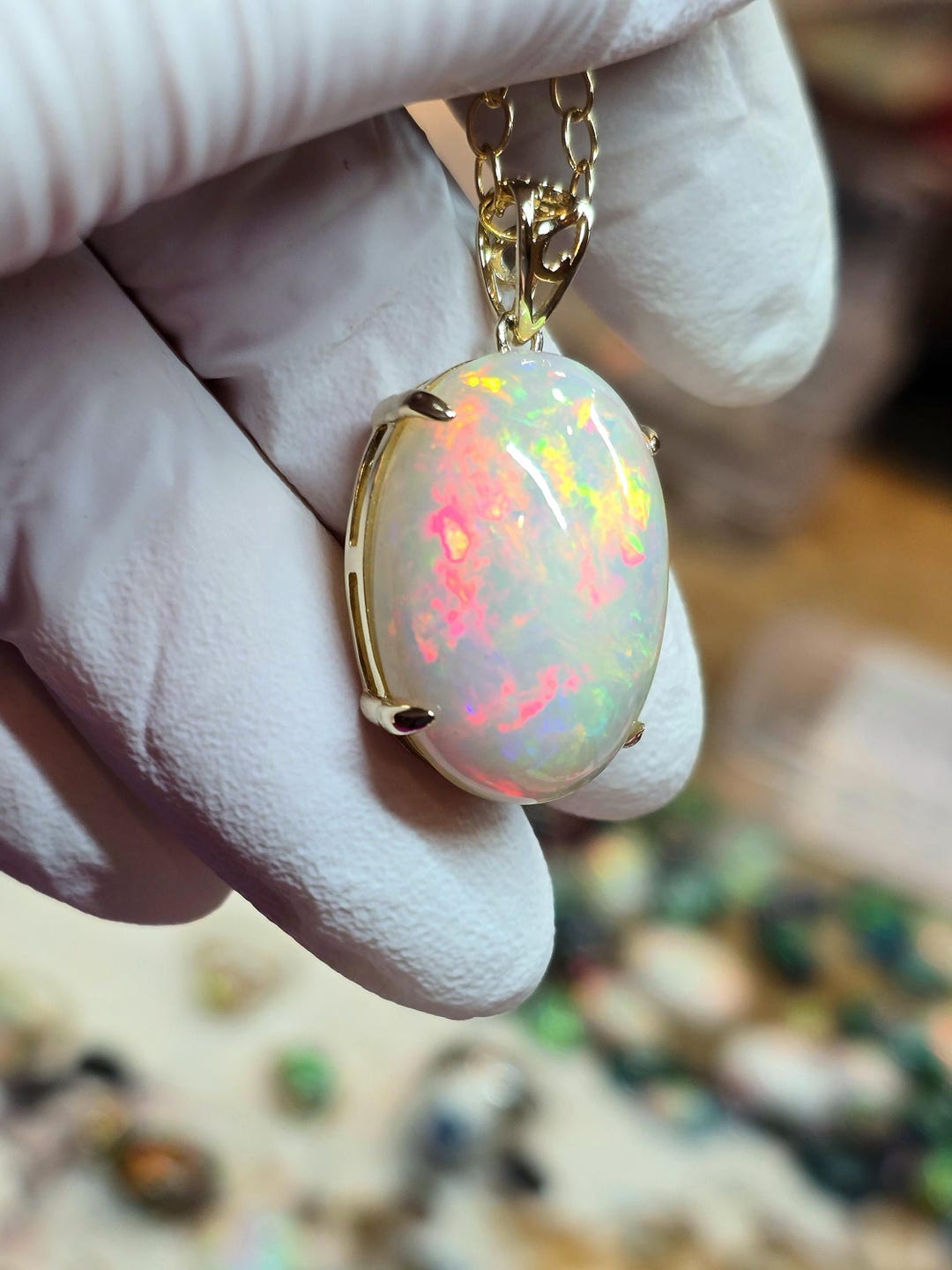 Floral Opal Pendant Necklace: 14k Gold Setting, 22ct Gemstone - Etsy