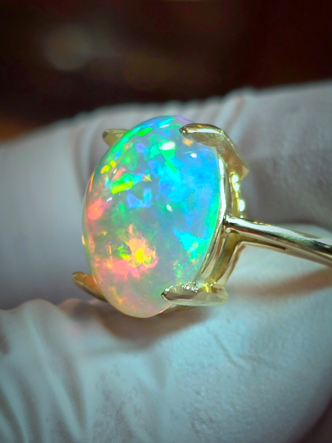 Oval White Fire Opal Ring: 14k Solid Gold Solitaire - Etsy
