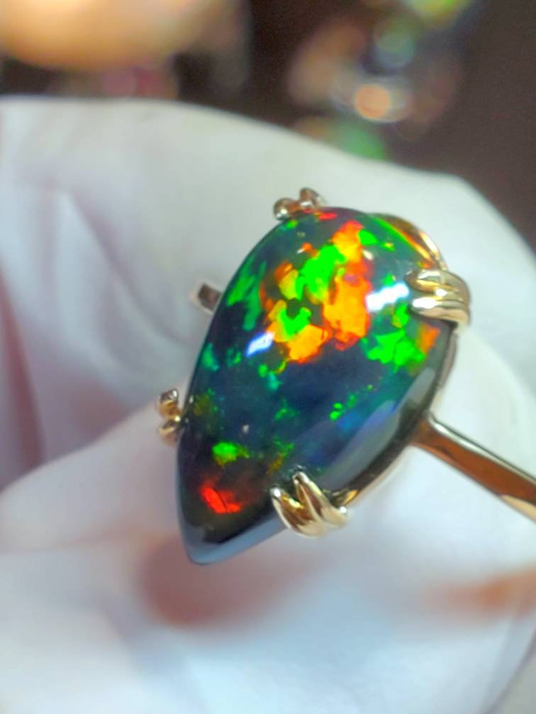 14k Gold Opal Ring, 14k Solid Gold Ring,black Opal Ring, Gold Ring ...