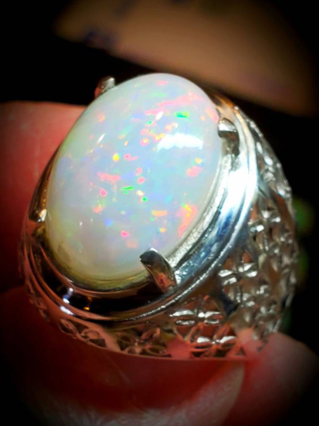 Large Opal Ring, White Opal Ring, Opal Ring, Natural Opal Ring, Big ...