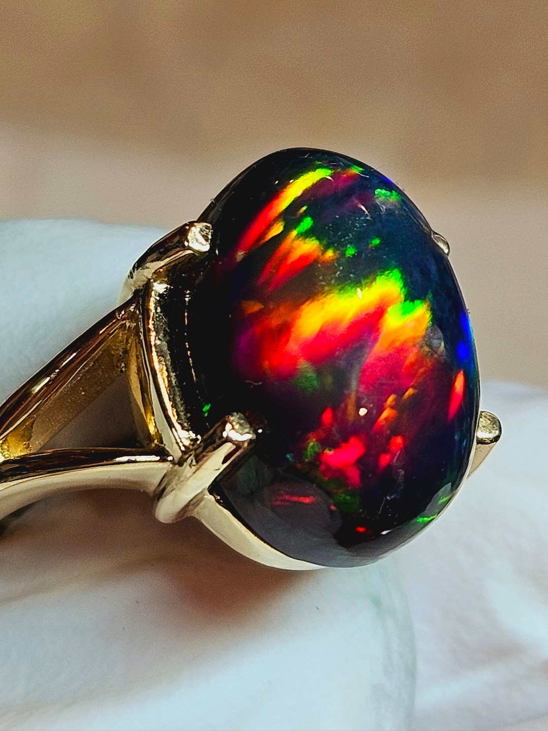 Black Opal Ring, 14k Solid, Gold Ring, Natural Opal, Opal Ring, Opal ...