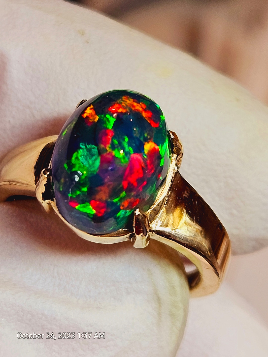 14k Solid Gold Ring, Black Opal Ring, Gold Ring, Engagement Ring, Gold ...