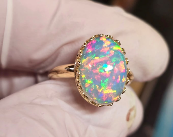 Natural Opal, Natural Dark Opal, Fire Opal Ring, Gold Ring, 14k Solid ...