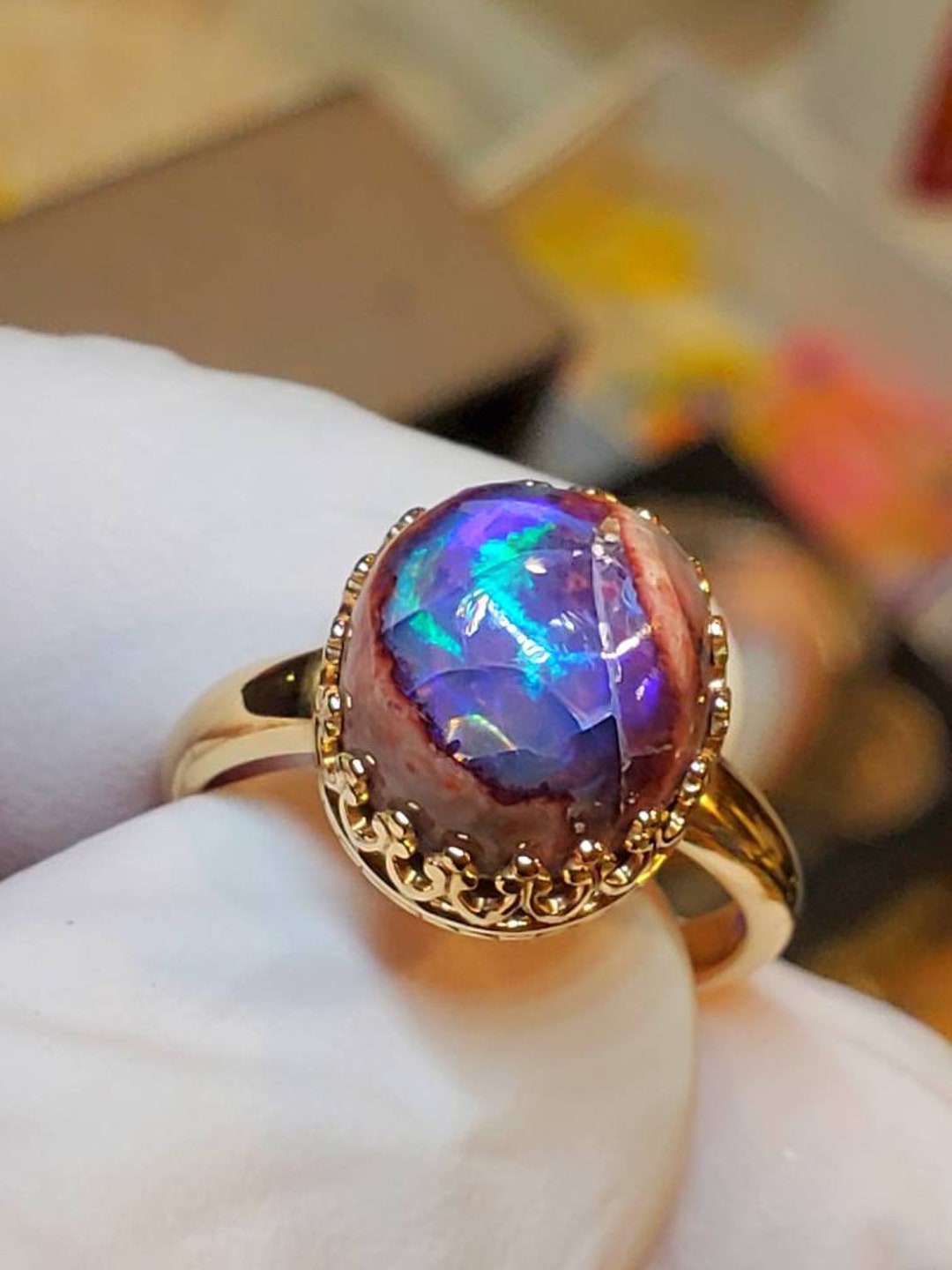 Opal Ring, 14k Solid Gold Ring, Mexican Opal Ring, Cantera Opal Ring ...