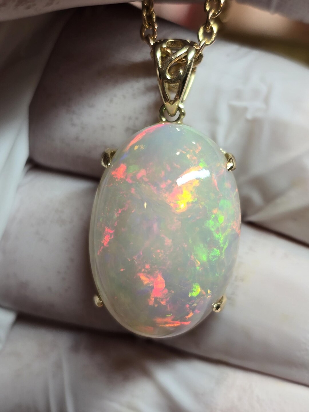 Necklace, 14k Solid Gold, Opal Necklace, Crystal Pendant, Crystal ...