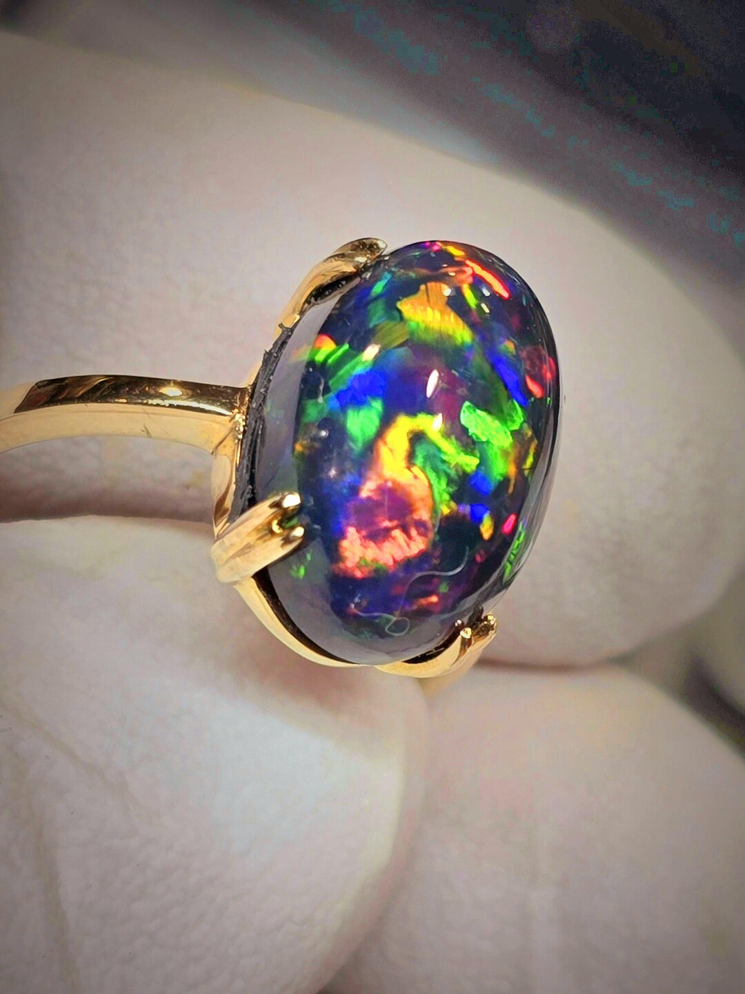 14k Gold Opal Ring, 14k Solid Gold Ring,black Opal Ring, Gold Ring ...