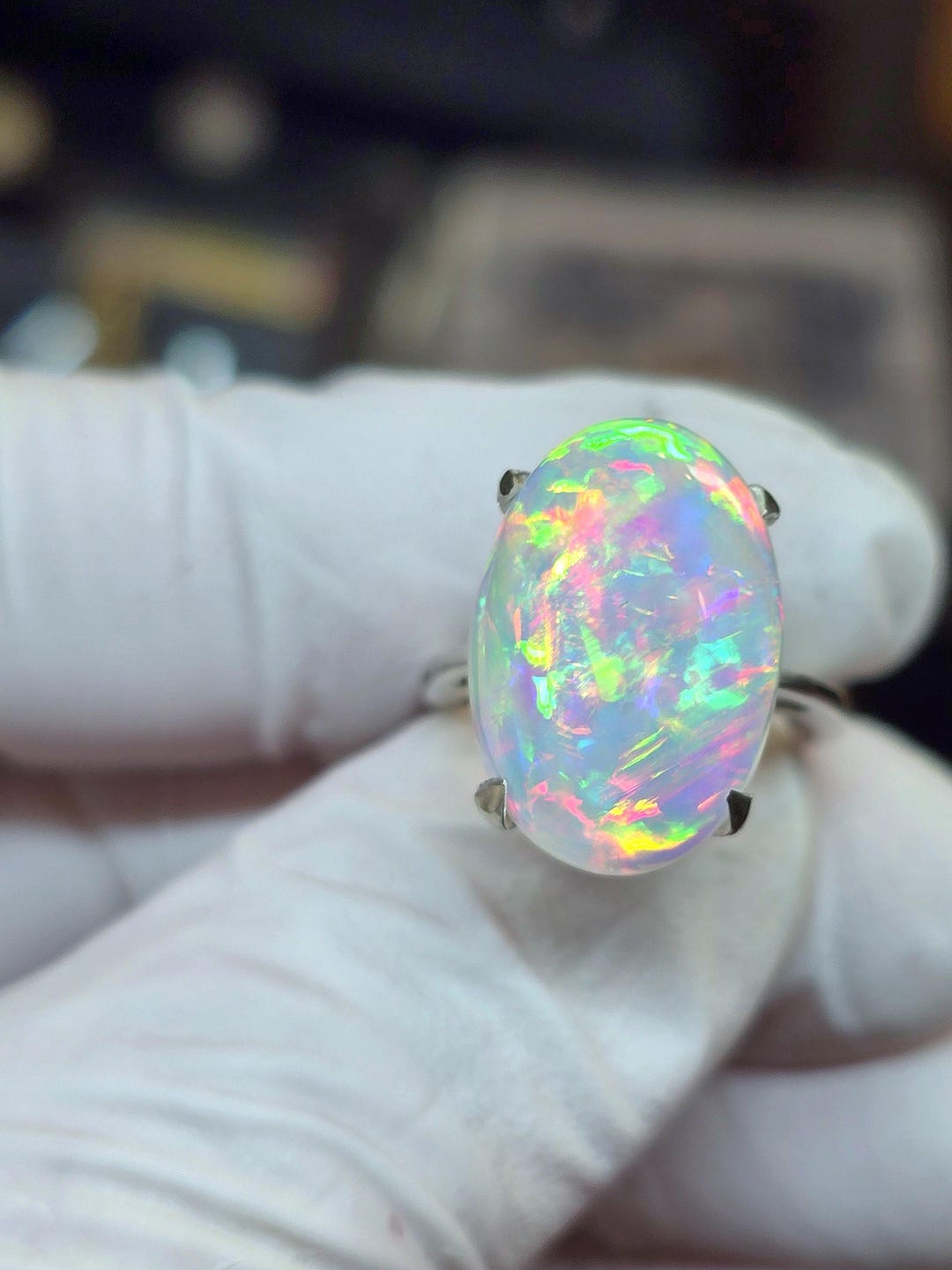 Gift for Her, Opal Ring, 14k Solid, Gold Ring, Natural Opal, White Opal ...