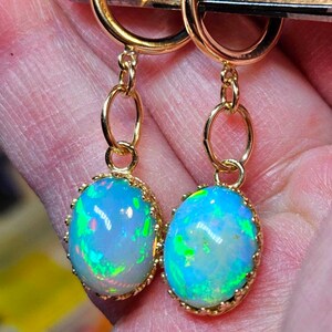 Natural Opal, Blue Opal Earrings, Gold Earrings, 14k Solid Gold Earrings, Opal Earrings, Gold ...