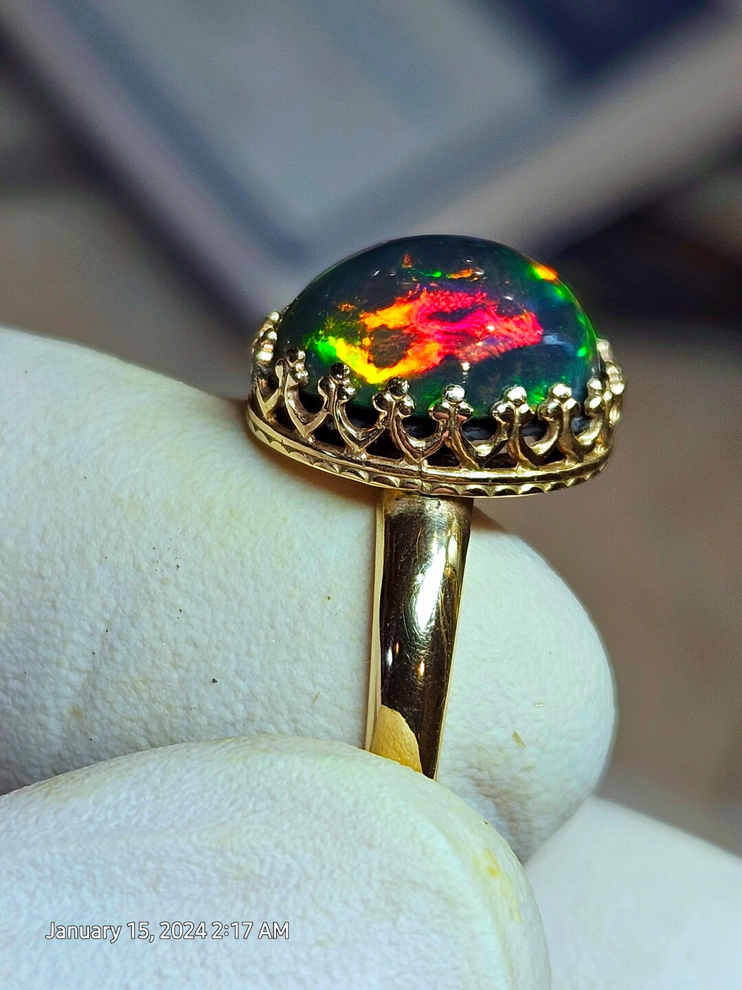 Black Opal, Gold Ring, 14k Solid Gold Ring, Ring, Opal, Natural Opal ...