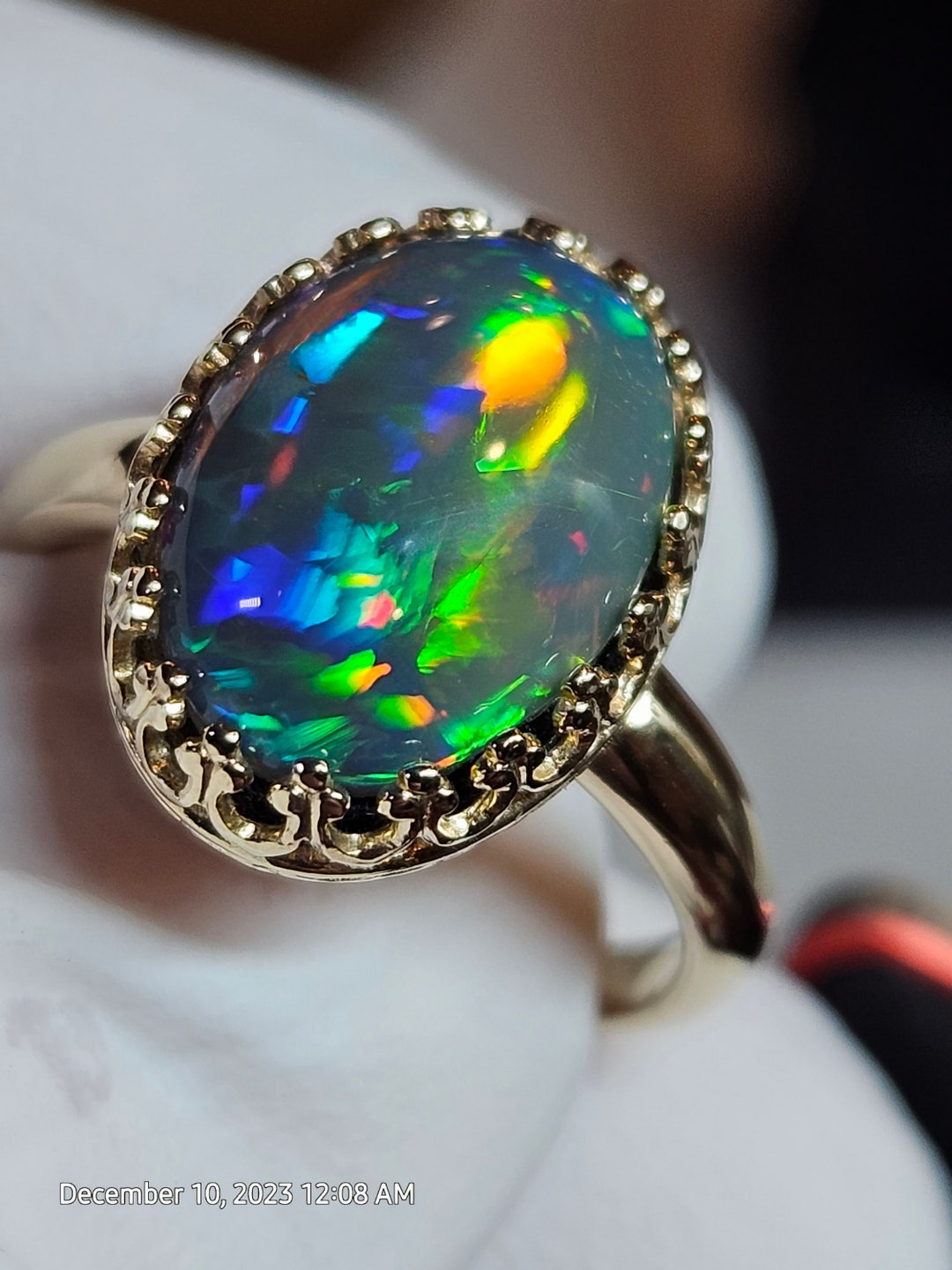 Black Opal, Gold Ring, 14k Solid Gold Ring, Ring, Opal, Natural Opal ...