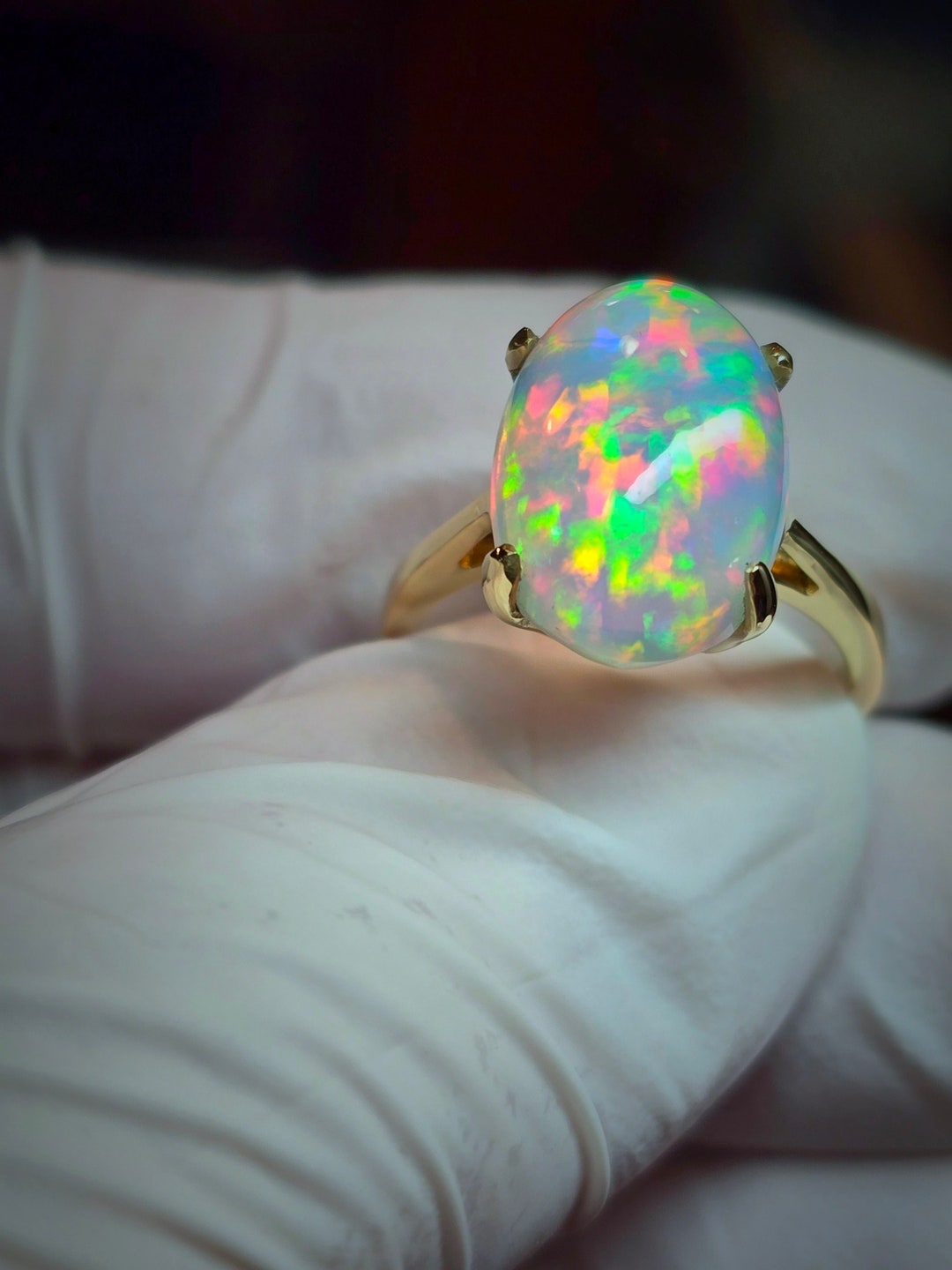 Opal Ring, 14k Solid, Gold Ring, Natural Opal, White Opal Ring, Opal ...