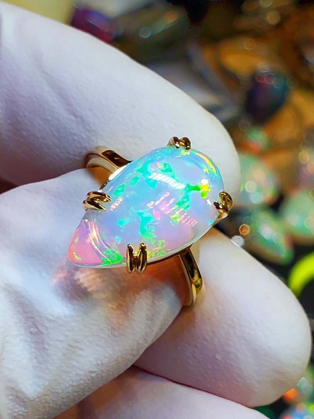 Engagement Ring, Gold Opal Ring, Natural Opal Ring, 14k Solid Gold Ring ...
