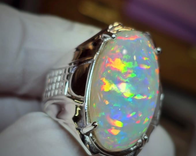 Large Opal Ring, White Opal Ring, Opal Ring, Natural Opal Ring, Big ...