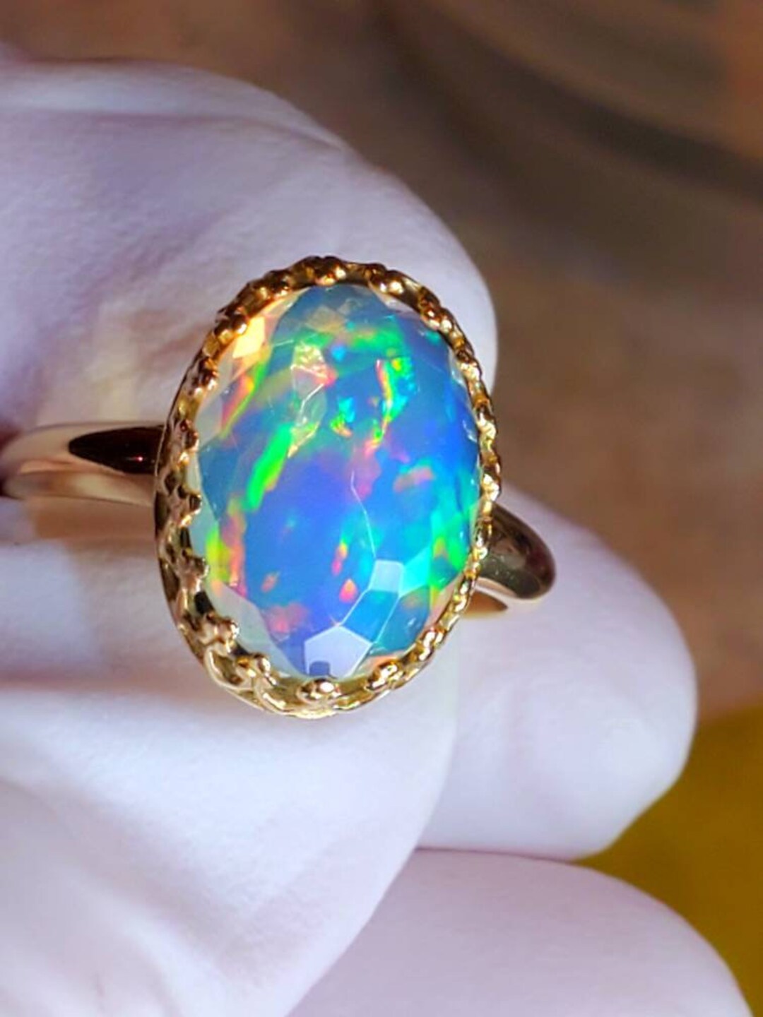 Statement Ring, Opal Ring, Faceted Opal, Gold Ring, 14k Solid Gold Ring ...