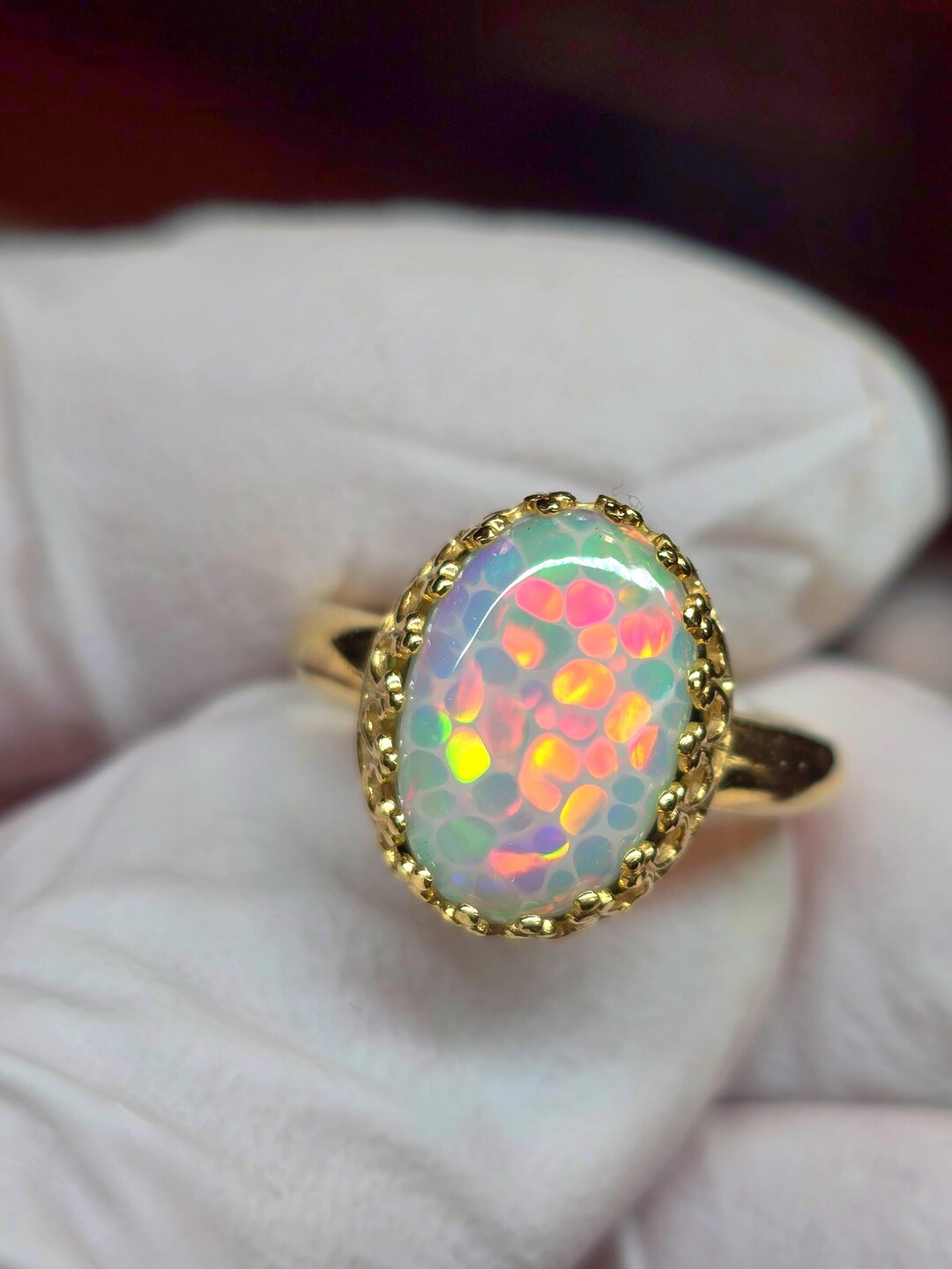 Opal Ring, 14k Solid, Gold Ring, Natural Opal, White Opal Ring, Opal ...