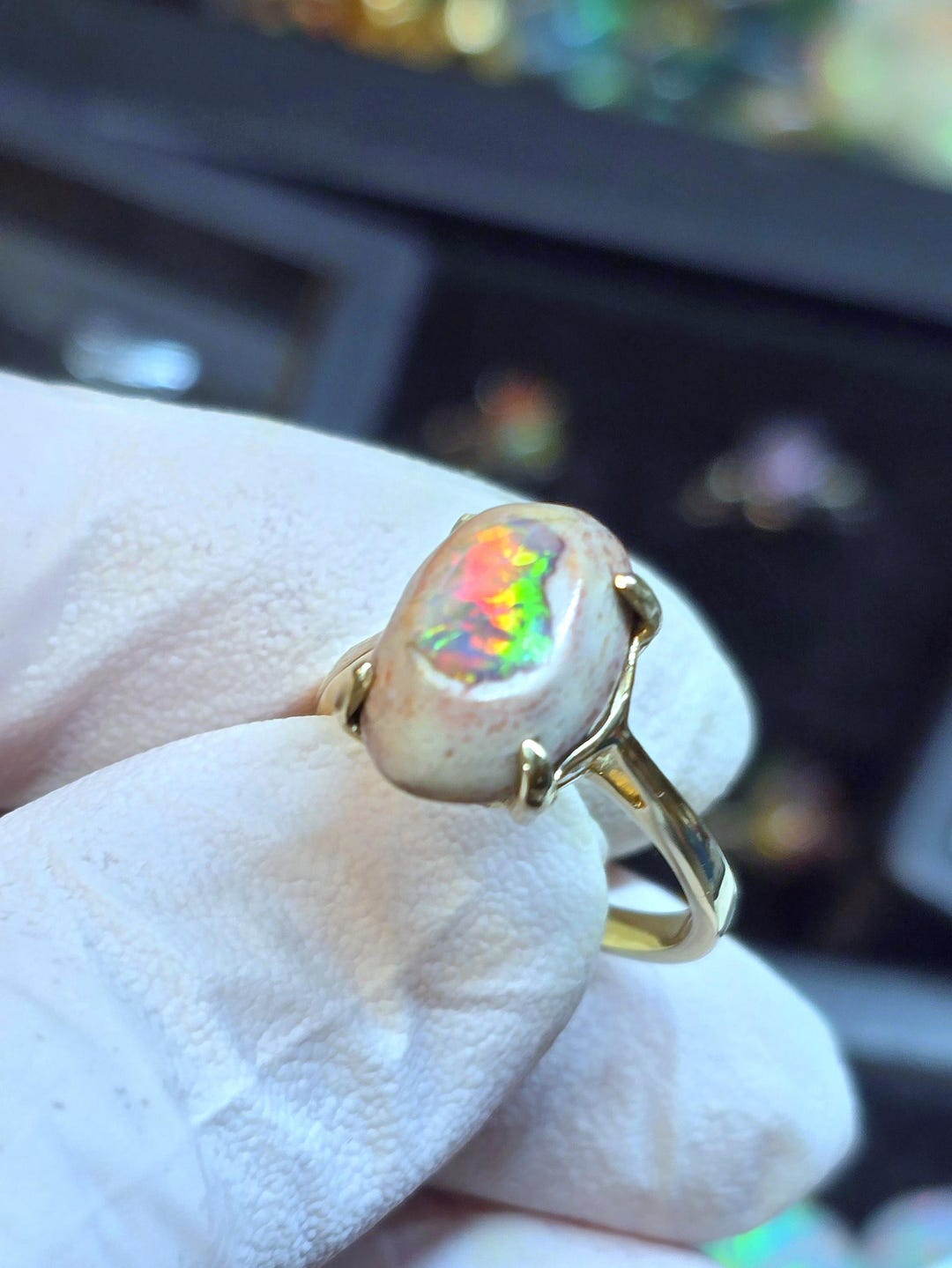 Mexican Cantera Fire Opal Ring: 14k Solid Gold Statement Ring - Etsy