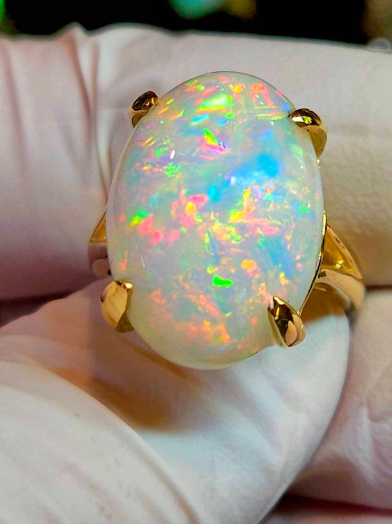 Opal Ring, 14k Solid, Gold Ring, Natural Opal, White Opal Ring, Opal ...