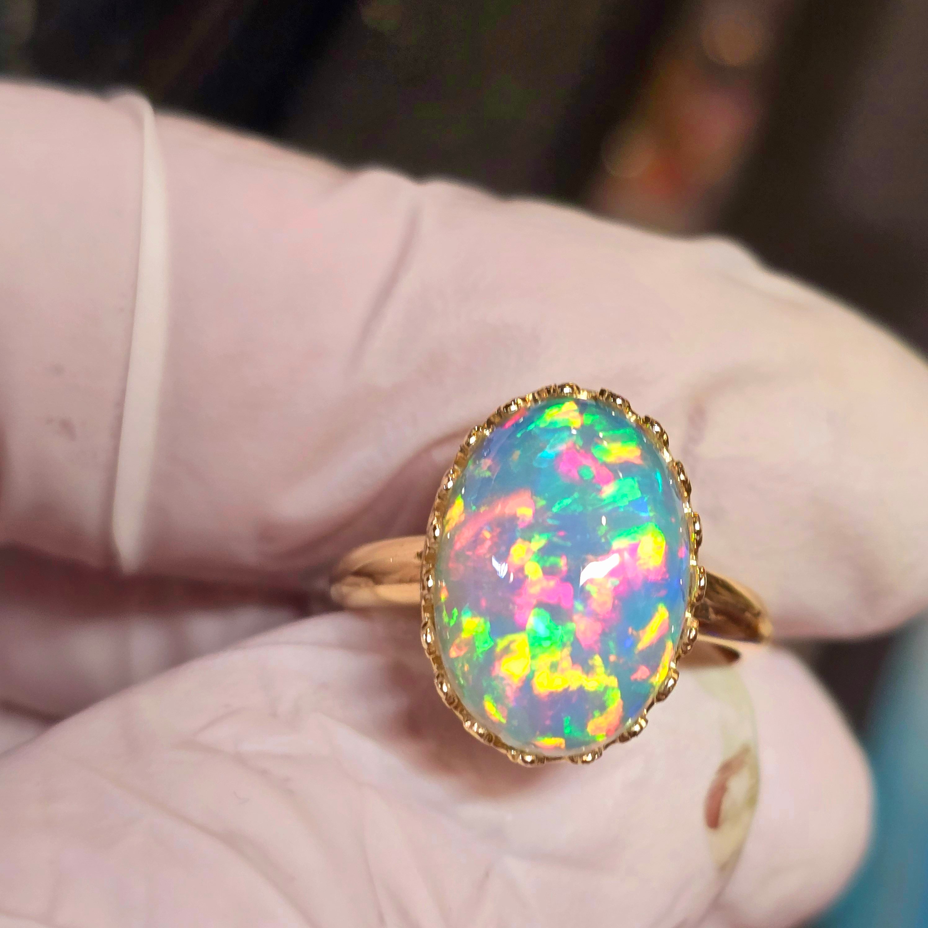 Natural Opal, Natural Dark Opal, Fire Opal Ring, Gold Ring, 14k Solid ...