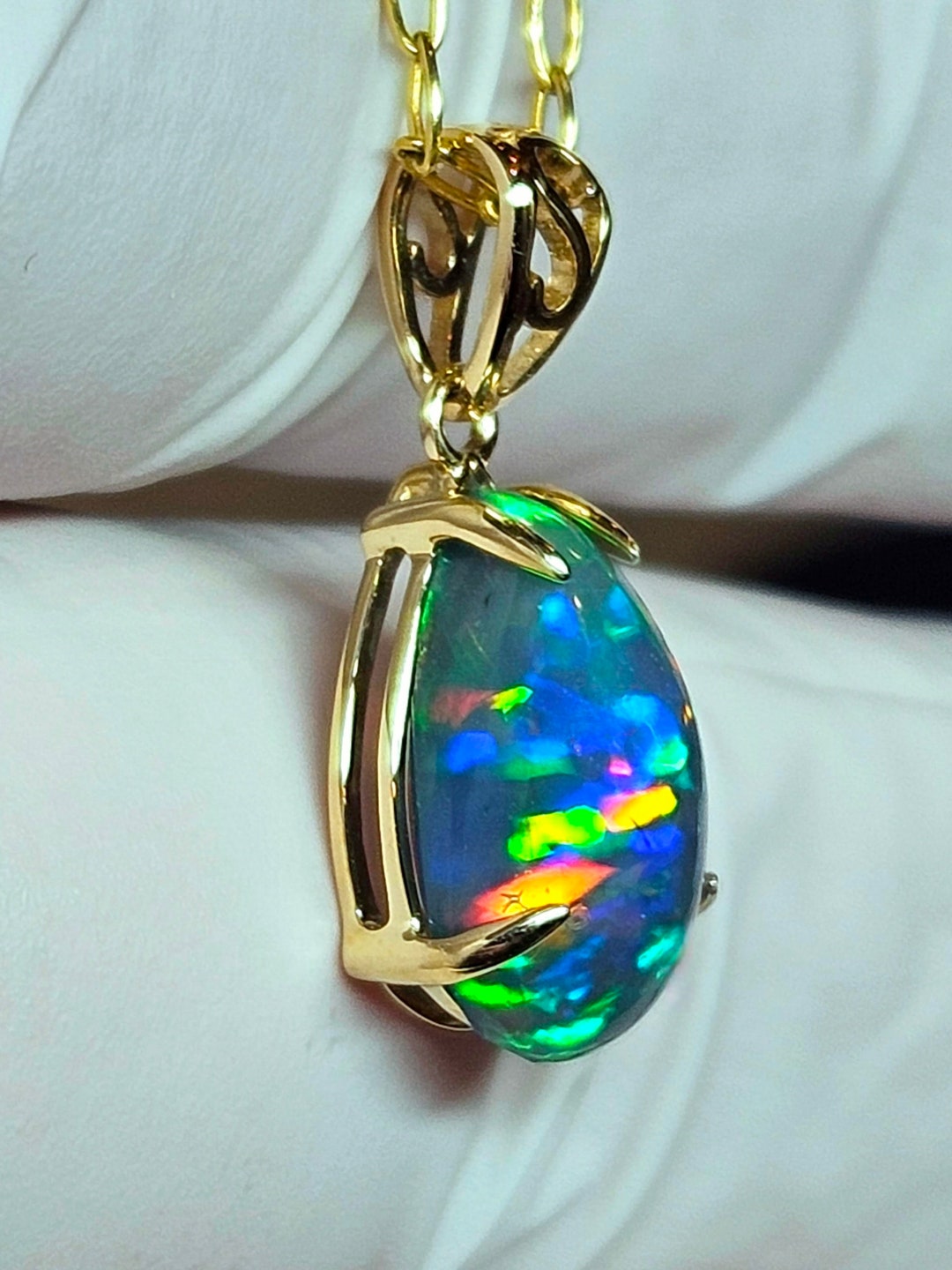 Necklace, Black Opal, 14k Opal Necklace, Gold Pendant, Crystal Necklace ...