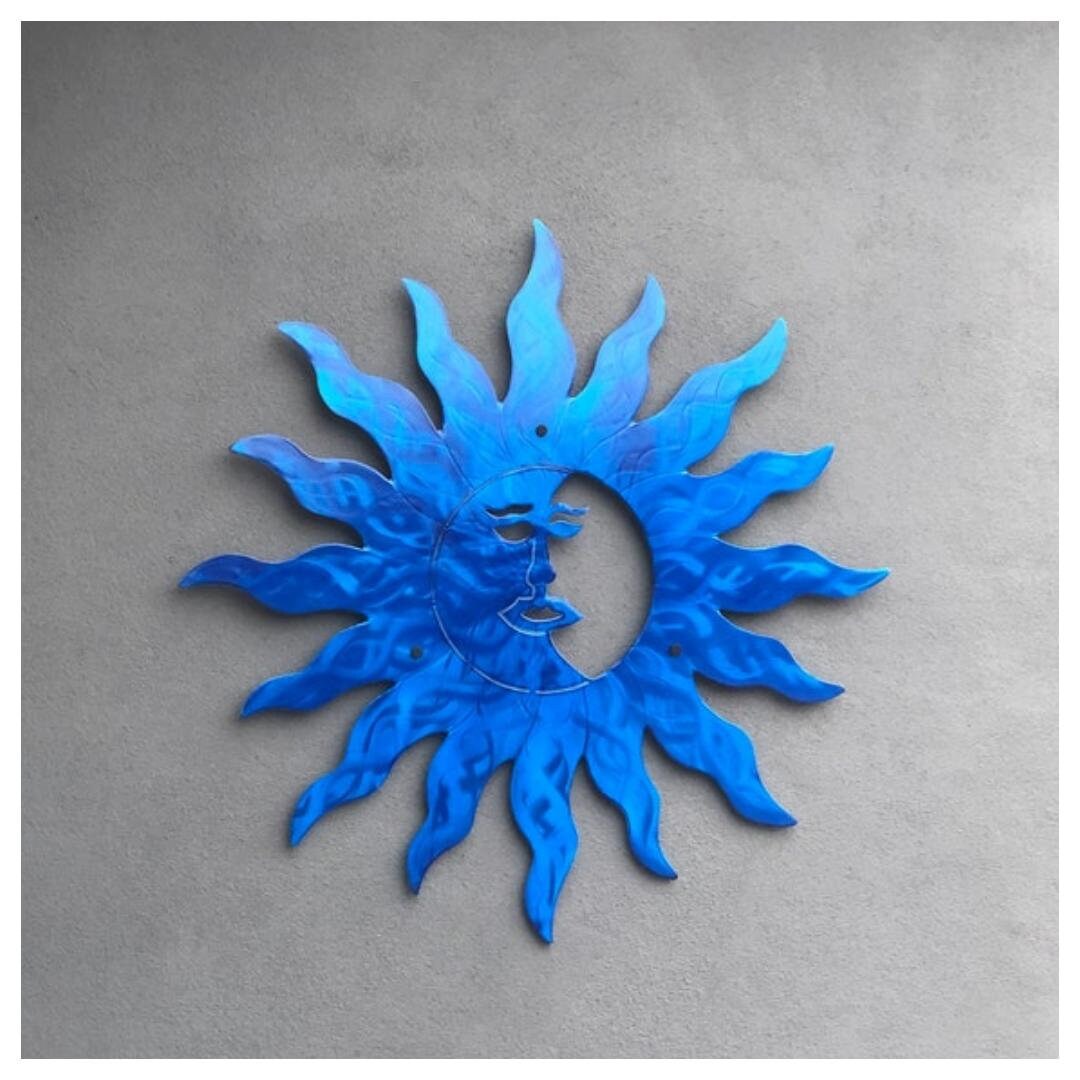 Blue Sun With Face Wall Art Home Decor Wacky Sun With Moon Wall Art ...