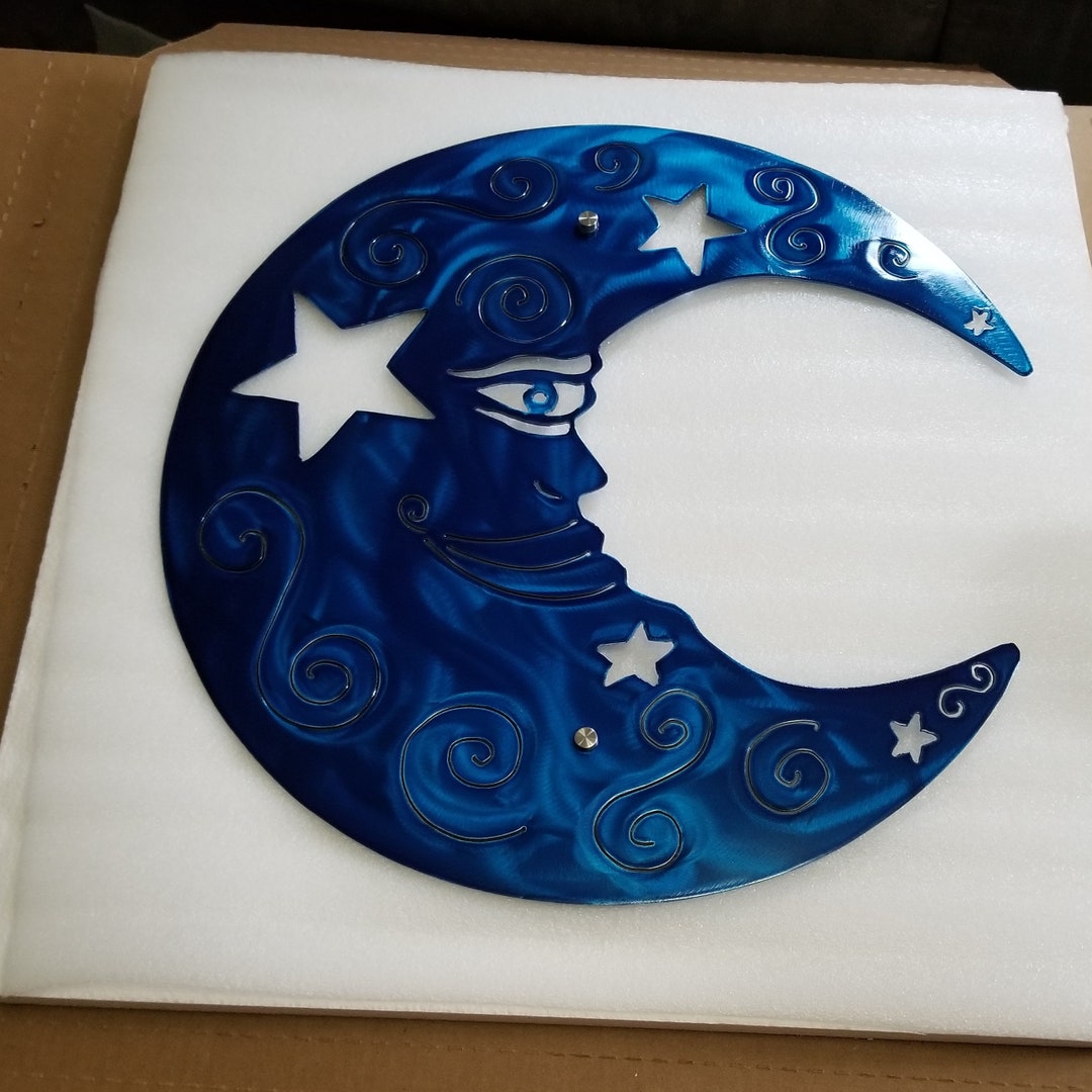 Crescent Moon Metal Art Large Wall Hanging Moon With Face Print, Etsy ...